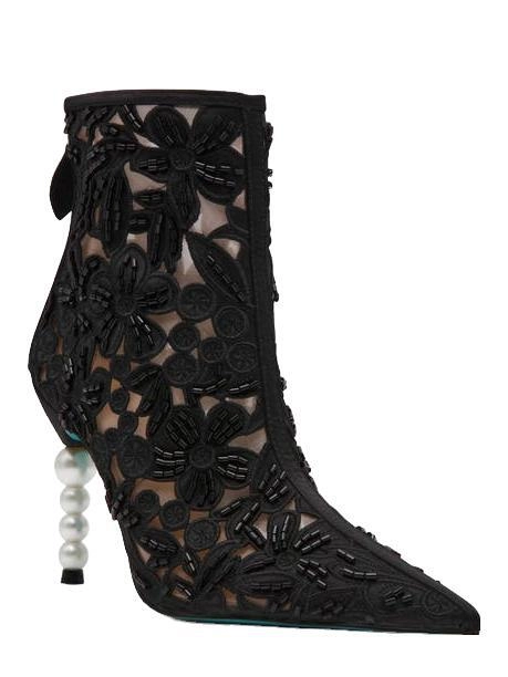 Betsey Johnson Embellished Floral Bootie - Black
