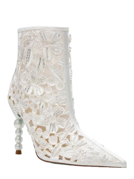 Betsey Johnson Embellished Floral Bootie - Ivory