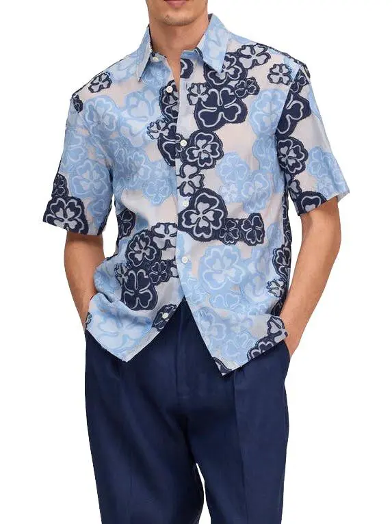 Nn07 Freddy Floral Short Sleeve Button-up Shirt - Blue Multi