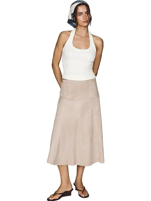 Maeve Paneled Faux Suede Midi Skirt - Mushroom