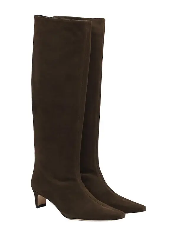 Staud Wally Suede Knee-high Pointed Toe Boots - Brown