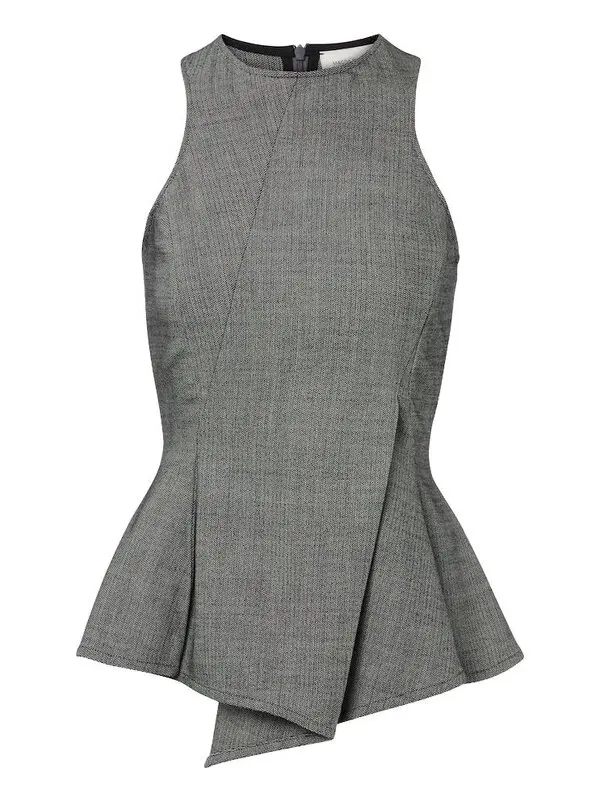 Magda Butrym Herringbone Pleated Peplum Wool-blend Top - Grey