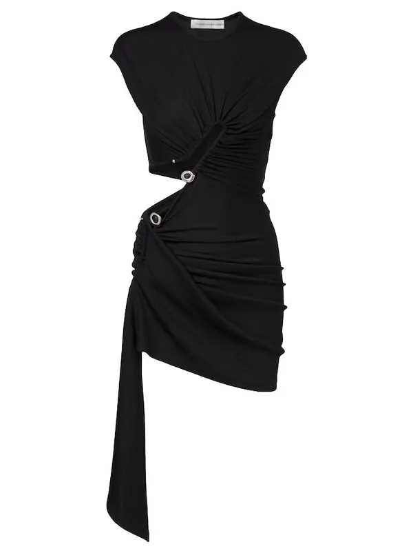 Christopher Esber Droplet Crystal Ribbed-knit Jersey Minidress - Black
