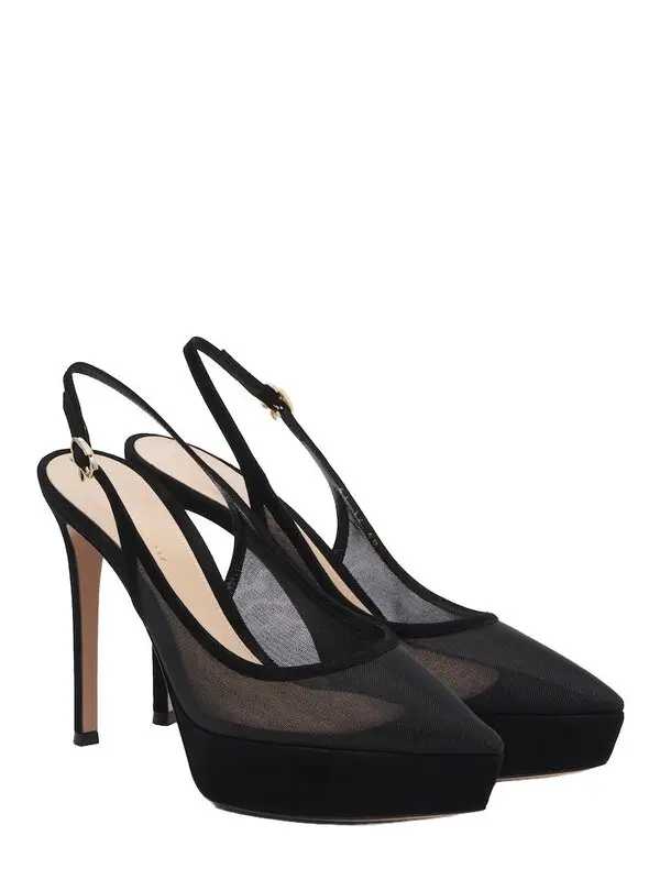 GIANVITO ROSSI Mesh Platform Slingback Pumps - Black