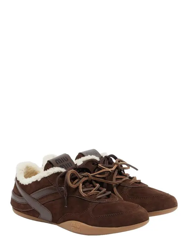 Miu Miu Suede And Shearling Trimmed Sneakers - Brown