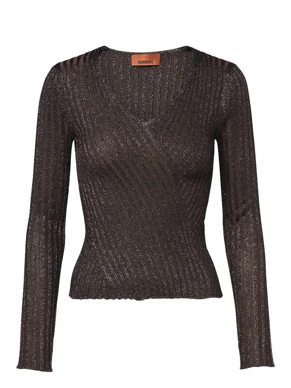 Missoni Striped Lamé V-neck Top - Brown