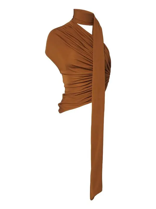 Christopher Esber Vienna Draped Scarf-detail Jersey Top In Cognac - Brown