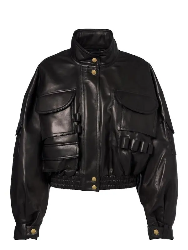Balmain Cropped Leather Jacket With Zipped Front - Black