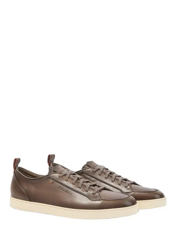 Santoni Leather Lace-up Sneakers - Brown