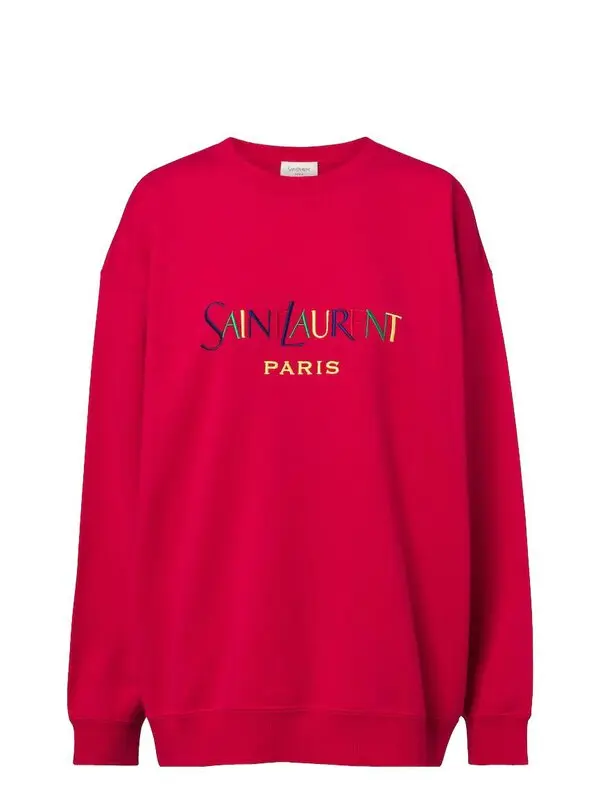 Saint Laurent Logo Cotton Jersey Sweatshirt - Red