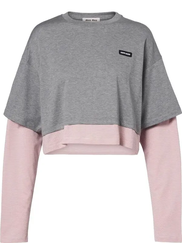Miu Miu Layered Cotton Jersey T-shirt - Grey