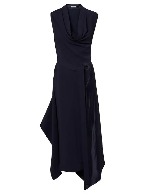 FERRAGAMO Draped Satin-trimmed Jersey Midi Dress - Blue