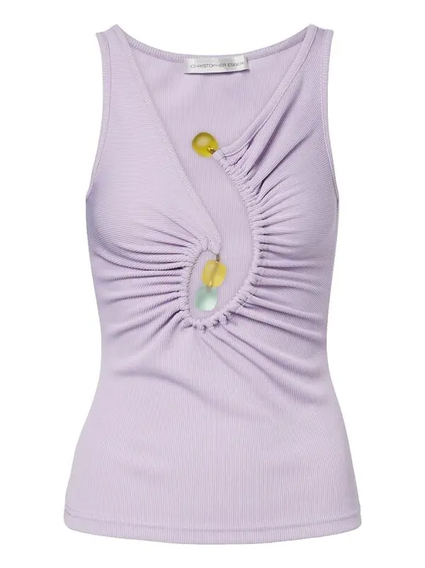 Christopher Esber Spiral Beach Glass Ribbed-knit Jersey Top - Purple