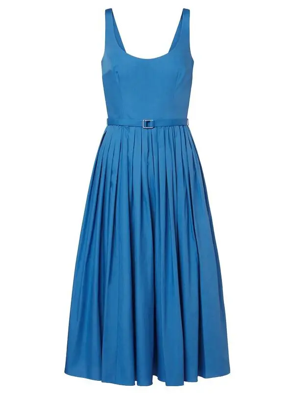 EMILIA WICKSTEAD Eglantine Belted Cotton Poplin Midi Dress - Blue