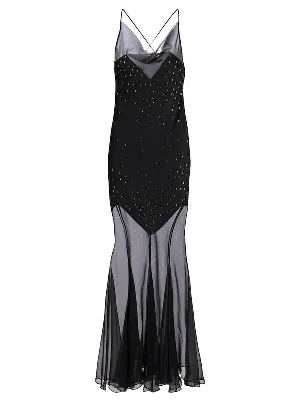 Rabanne Embellished Chiffon Maxi Dress - Black