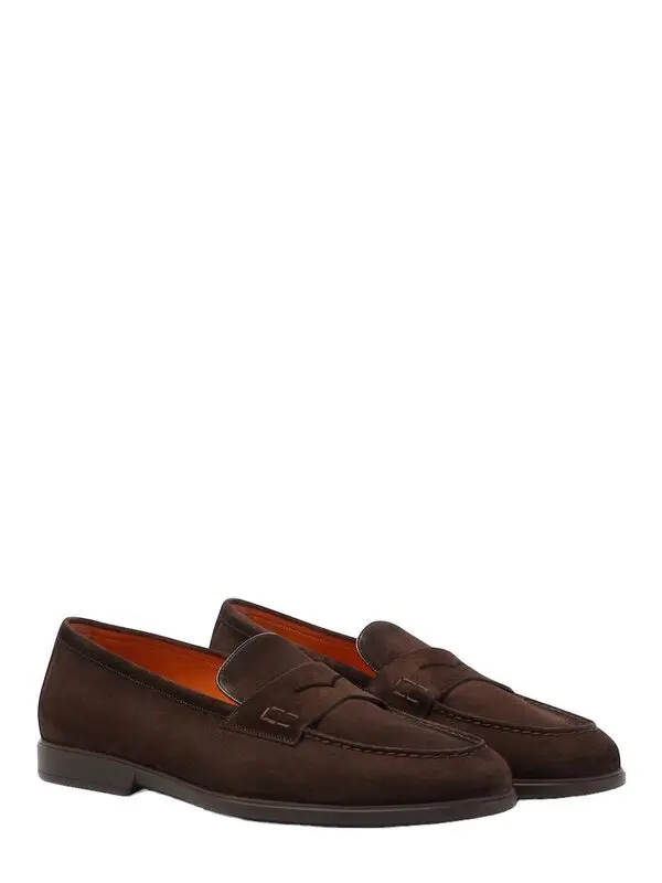 Santoni Milo Suede Penny Loafers - Brown
