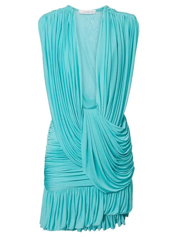 Christopher Esber Ripple Draped Asymmetrical Minidress - Blue