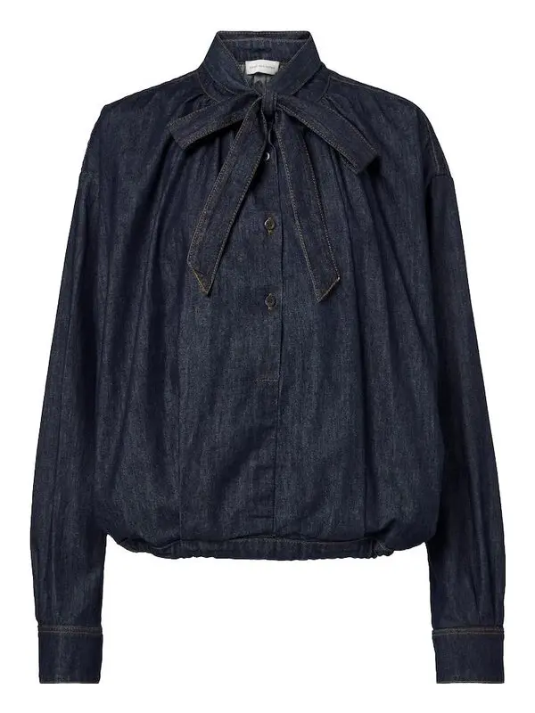 Dries Van Noten Denim Tie-neck Blouse - Blue