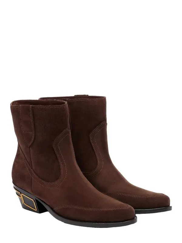Etro Suede Pointed Toe Ankle Boots - Brown