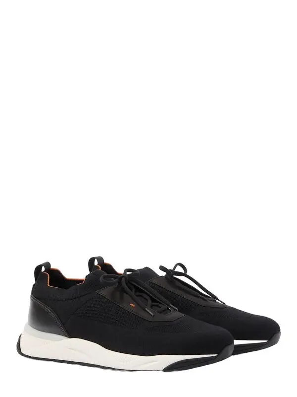 Santoni Leather-trimmed Knitted Sneakers - Blue