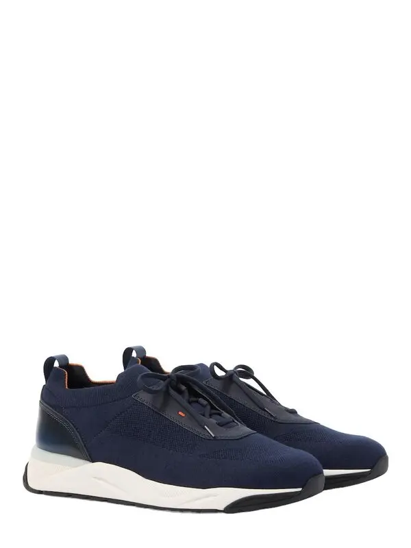 Santoni Leather-trimmed Knitted Sneakers - Blue