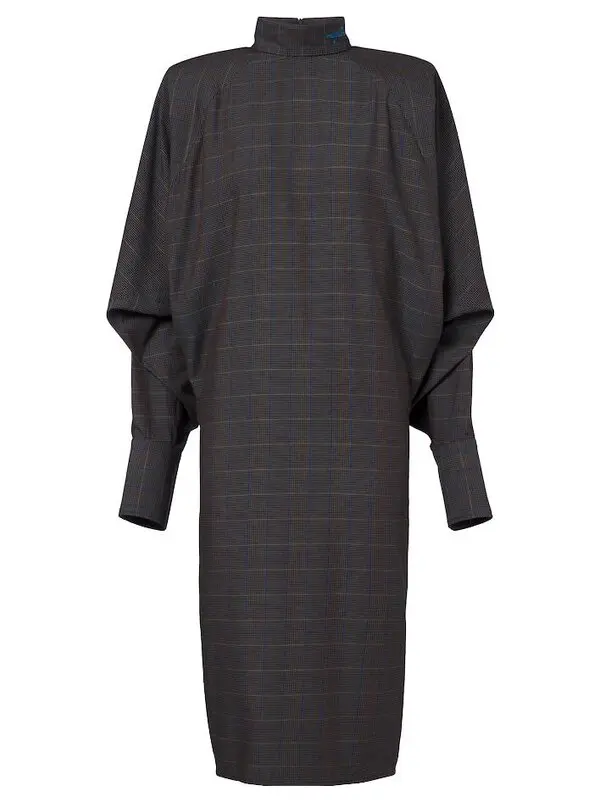 MUGLER Checked Draped Midi Dress - Brown