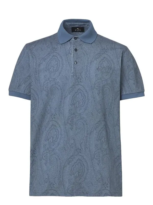 Etro Paisley Cotton Piqué Polo Shirt - Blue