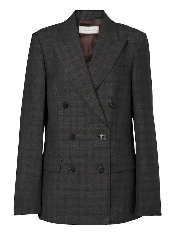 Dries Van Noten Checked Double-breasted Wool Blazer - Brown