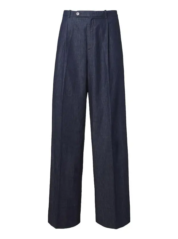JIL SANDER Cotton Chambray Wide-leg Trousers - Blue