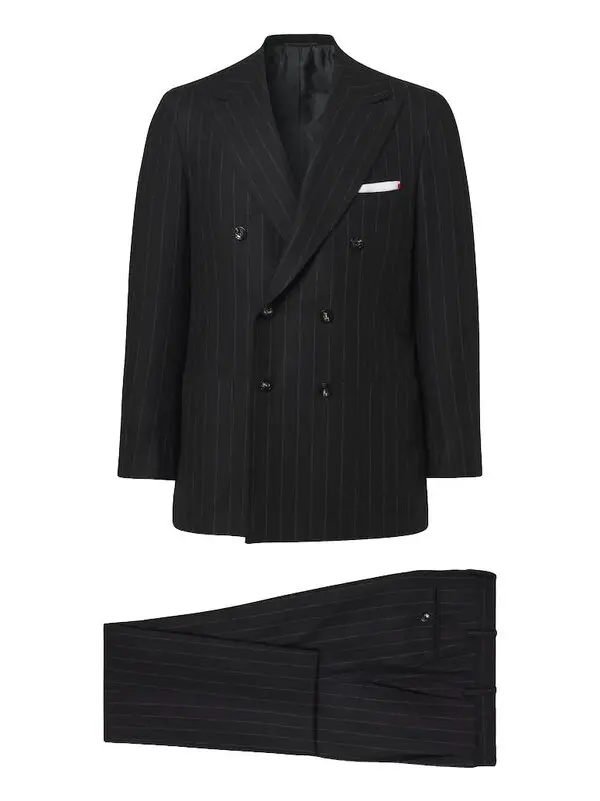 Kiton Pinstriped Wool And Cashmere Suit - Black