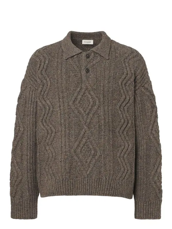 FRAME Cable-knit Wool And Alpaca-blend Polo Sweater - Brown