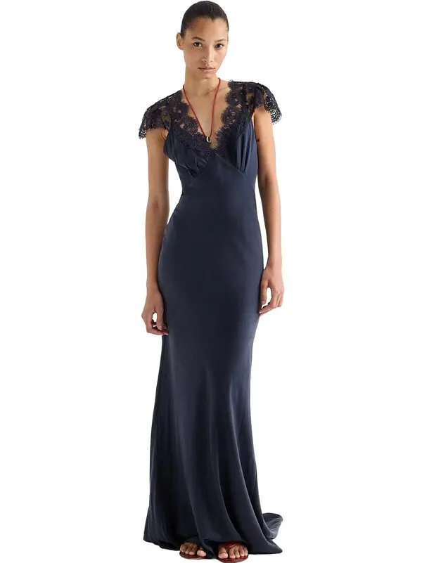TWP Silk Charmeuse Lace Gown - Midnight