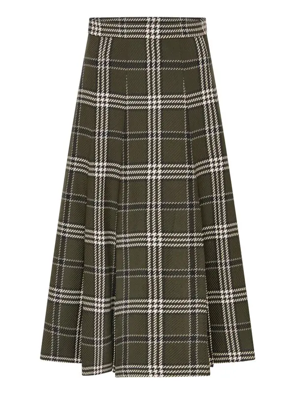 EMILIA WICKSTEAD Pleated Tartan Wool Skirt - Green