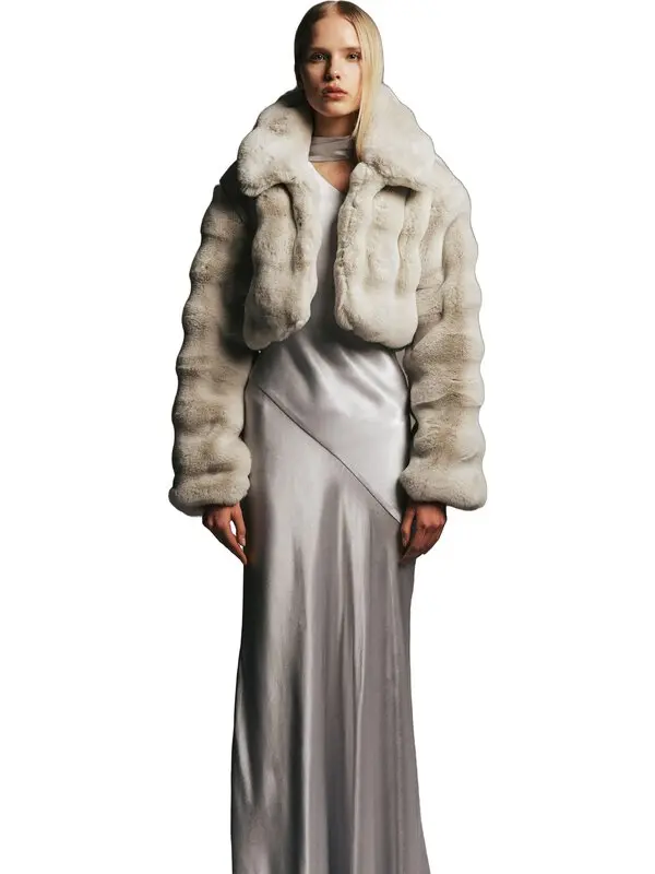 Bardot Athera Cropped Faux Fur Jacket - Soft Grey