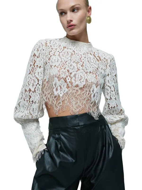 Bardot Georgia Long Sleeve Lace Top - Ivory