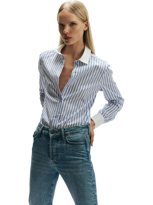 Bardot Soliea Striped Shirt With Contrast Detailing - Blue/whte