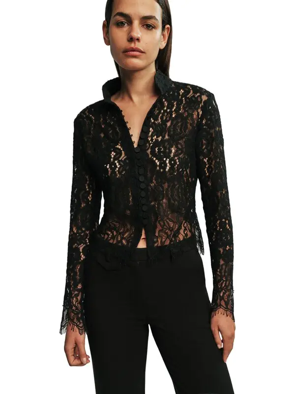Bardot Remly Lace Button-front Top - Black