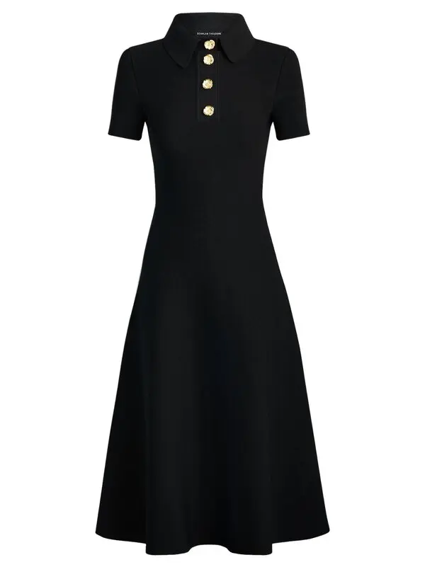 Scanlan Theodore Crepe Knit Poppy Shirt Dress - Black