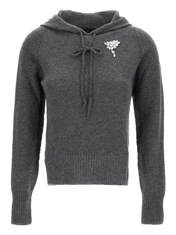 Simone Rocha Grey Cashmere Knitwear Jumper With Crystal And Pearl Embroidery - Gray