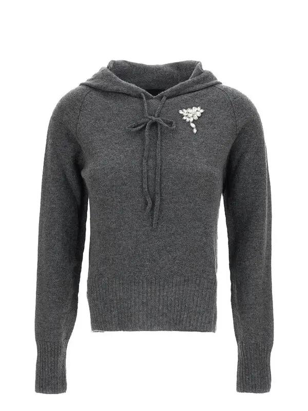 Simone Rocha Grey Cashmere Knitwear Jumper With Crystal And Pearl Embroidery - Gray