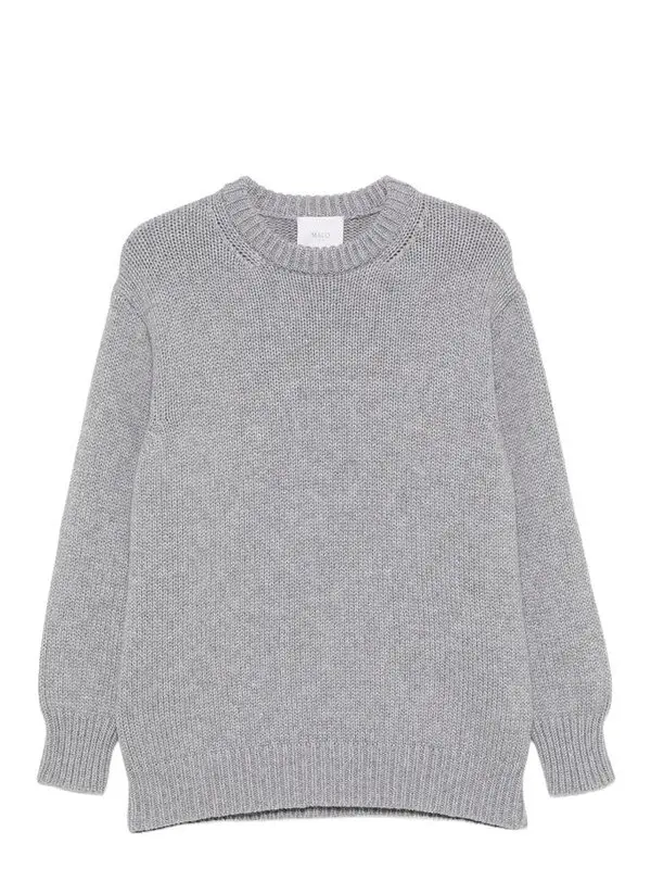 Malo Grey Cashmere Ribbed Knit Crew Neck Jumper - Gray