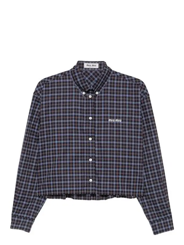 Miu Miu Cotton Check Pattern Cropped Button-down Shirt - Brown