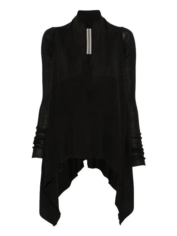 Rick Owens Rws Virgin Wool Fine Knit Asymmetrical Draped Cardigan - Black