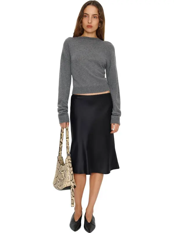REFORMATION Petites Layla Silk Knee Length Skirt - Black