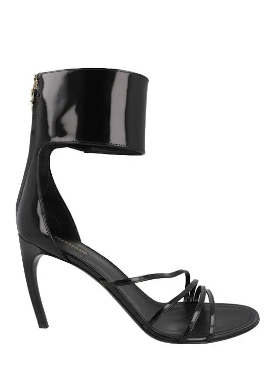 FERRAGAMO Clethra 85 Patent Leather Stiletto Sandals - Black