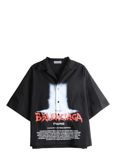 Balenciaga Printed Short Sleeve Bowling Shirt - Black