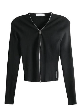 Alexander Wang V-neck Pointelle Zip Long Sleeve Cardigan - Black