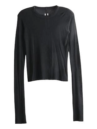 Rick Owens Cropped Rib Long Sleeve Tee Shirt - Black