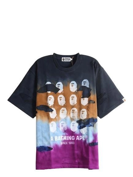 A BATHING APE Camo Tie Dye Destroyed Logo Relaxed Fit Tee Shirt - Black