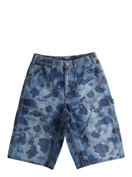 A BATHING APE 1st Camo Double Knee Relaxed Fit Denim Short - Indigo